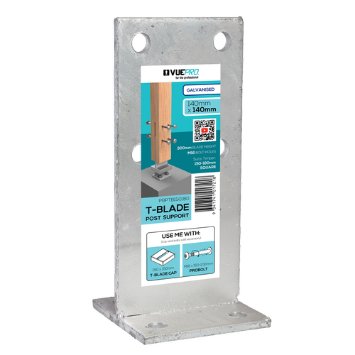 VUEPRO 140 x 140mm Galvanised T-Blade Post Support - Each - Bunnings ...