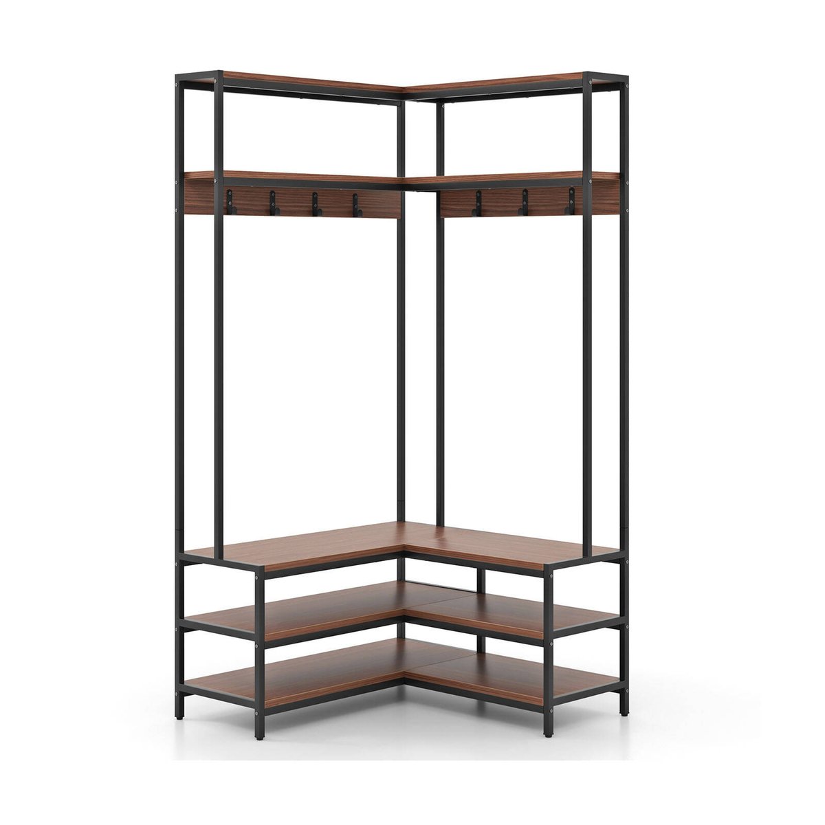 Costway L-shaped Coat Rack Corner Garment 5-Tier Display Shelf ...