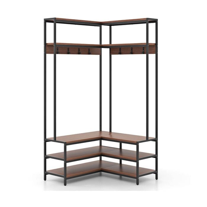 Costway L-shaped Coat Rack Corner Garment 5-Tier Display Shelf ...