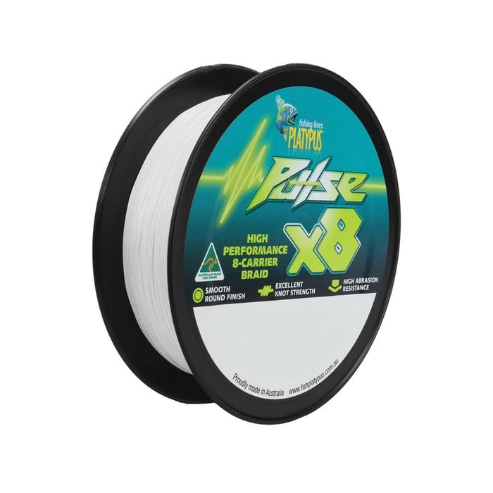 150m Spool Of 8lb White Platypus Pulse X8 Braided Fishing Line - White ...
