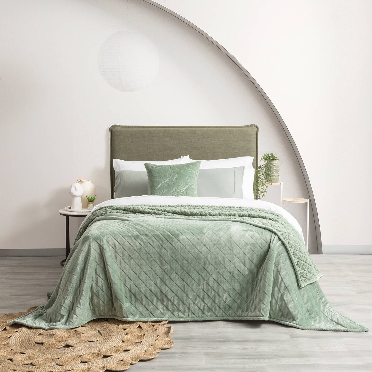 Renee Taylor Heston Super King Blanket 480GSM Velvet Sherpa Eucalyptus ...