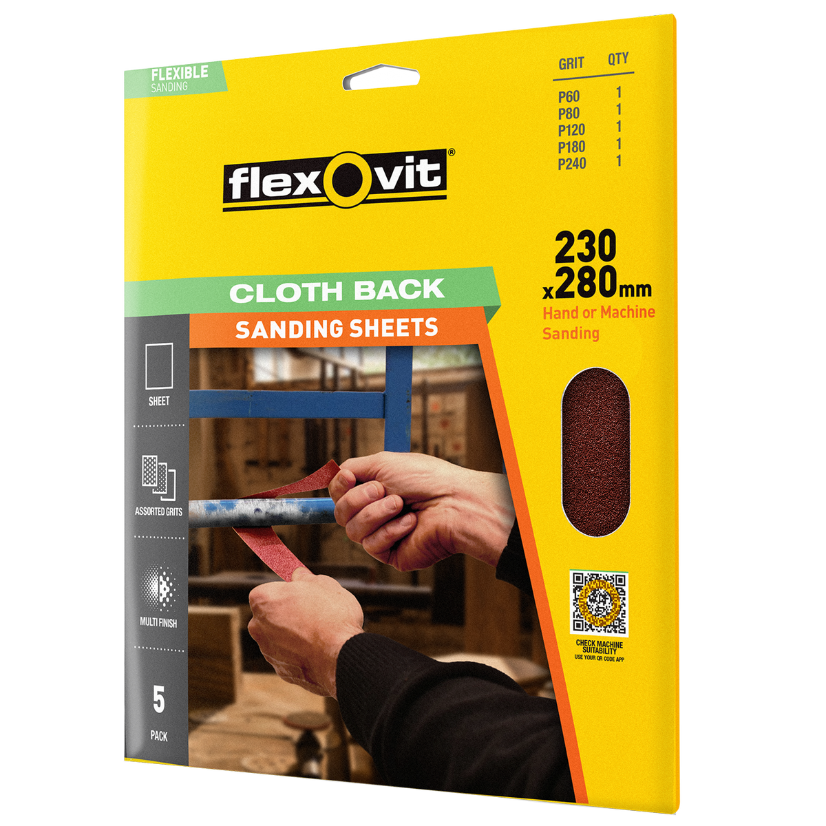 Flexovit Cloth Multi Sand Sheets - 5 Pack - Bunnings New Zealand