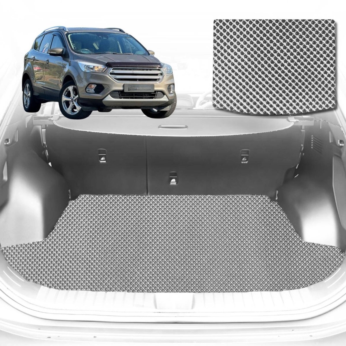 6D Diamond Car Boot Mat for Ford Escape 2013-2019-Cargo Mat-Grey ...