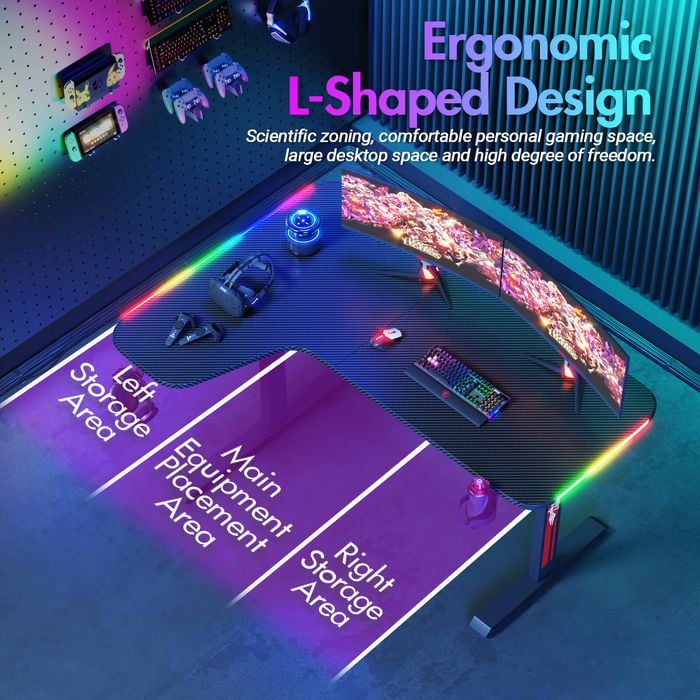 Advwin 140cm Black Gaming Desk RGB LED Light & Gaming Chair with ...