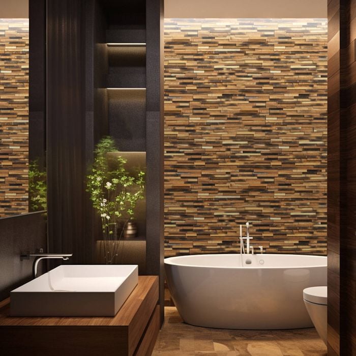 600 x 200 x 20mm Teak 3D Natural Wall Panels - Bunnings Australia