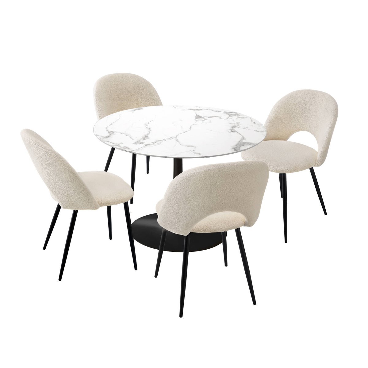 Oikiture 90cm Round Dining Table Set with Sherpa Chairs Beige ...