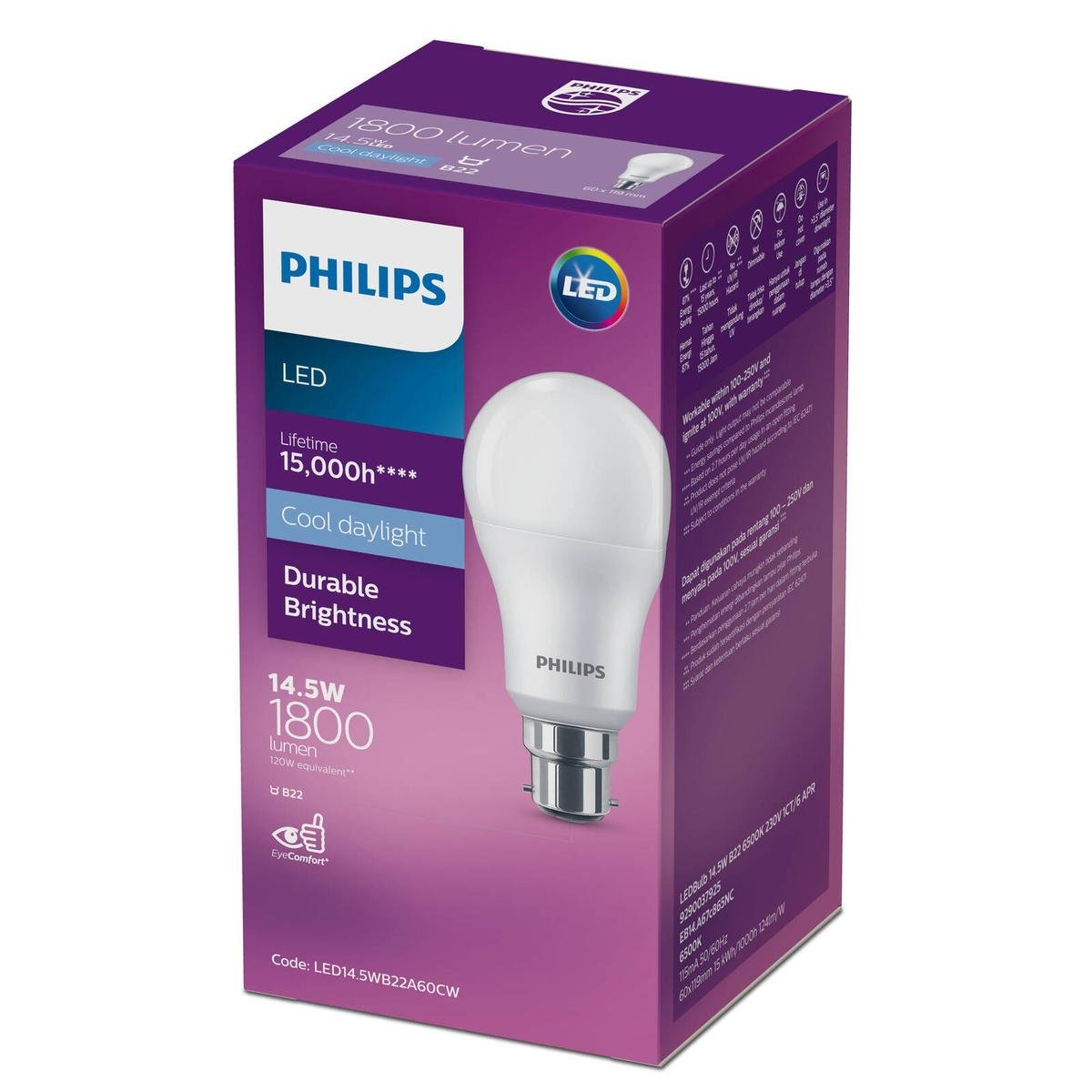 Philips A60 B22 LED 1800lm Cool Daylight 14.5W Megabright Globe ...