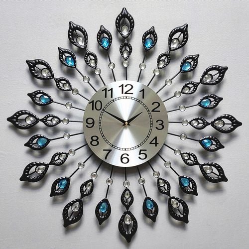 Metal Crystal Wall Clock Large Modern Home Room Art Luxury Decor Watch ...