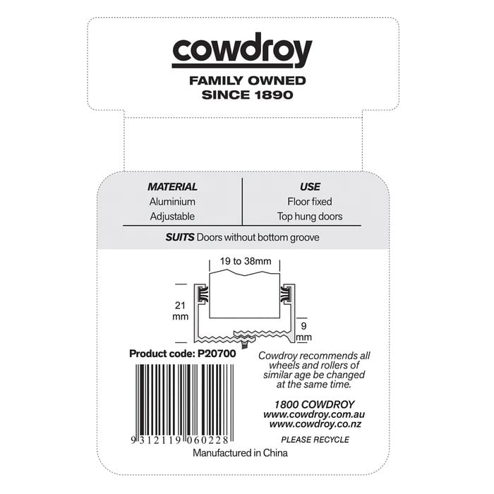 Cowdroy Adjustable Sliding Door Guide - Bunnings Australia
