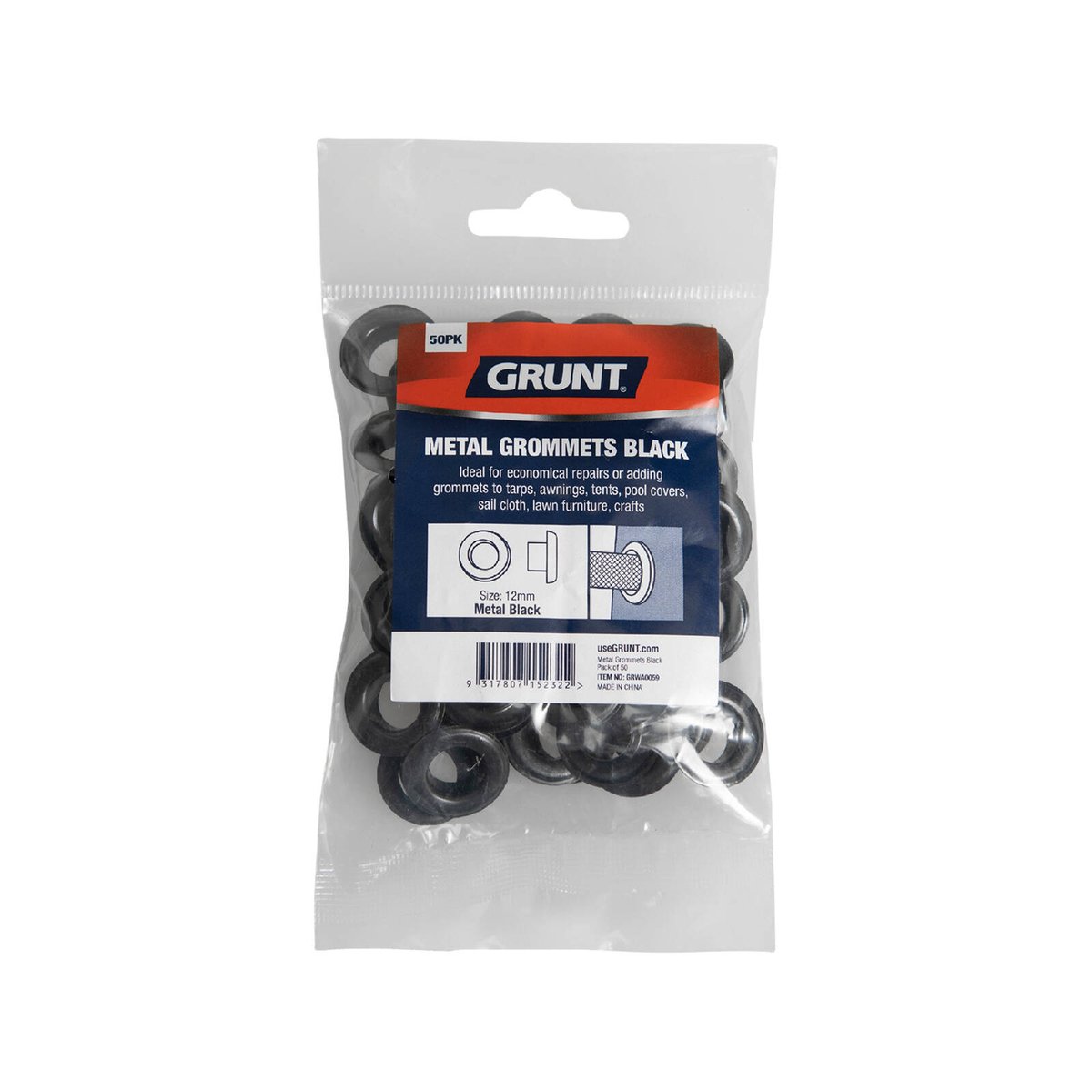 Grunt 12mm Black Webbing Grommets - 50 Pack - Bunnings New Zealand