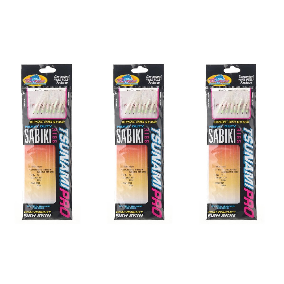 3x Tsunami 8 Red Hook Sabiki Rig - Iridescent Glo Head Flash and Beads Size 10 - Bunnings Australia