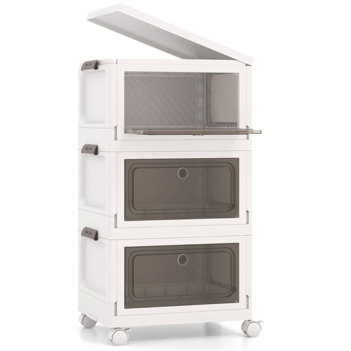 Costway 3-Pack 105L Stackable Storage Containers Organiser Boxes w/Lid ...