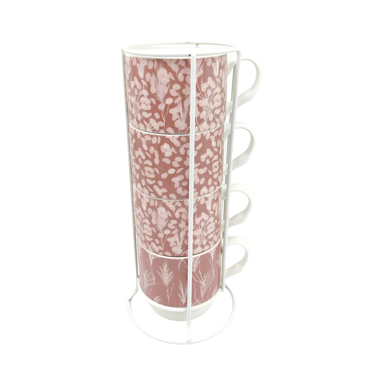 4pc Urban Boho Stacked 300ml Ceramic Mugs w/ Metal Rack - Dusty Pink ...