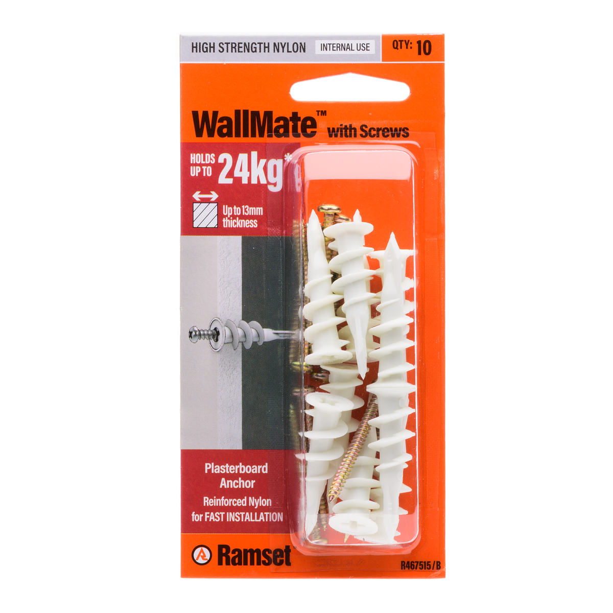 Ramset Nylon WallMate Plasterboard Anchor with Screws – 10 Pack - Bunnings Australia