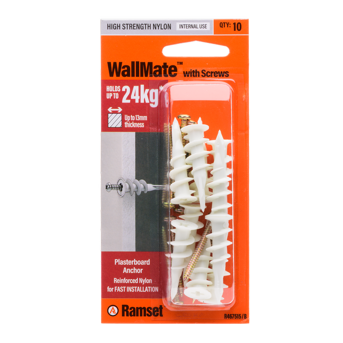 Ramset Nylon WallMate Plasterboard Anchor with Screws – 10 Pack - Bunnings Australia