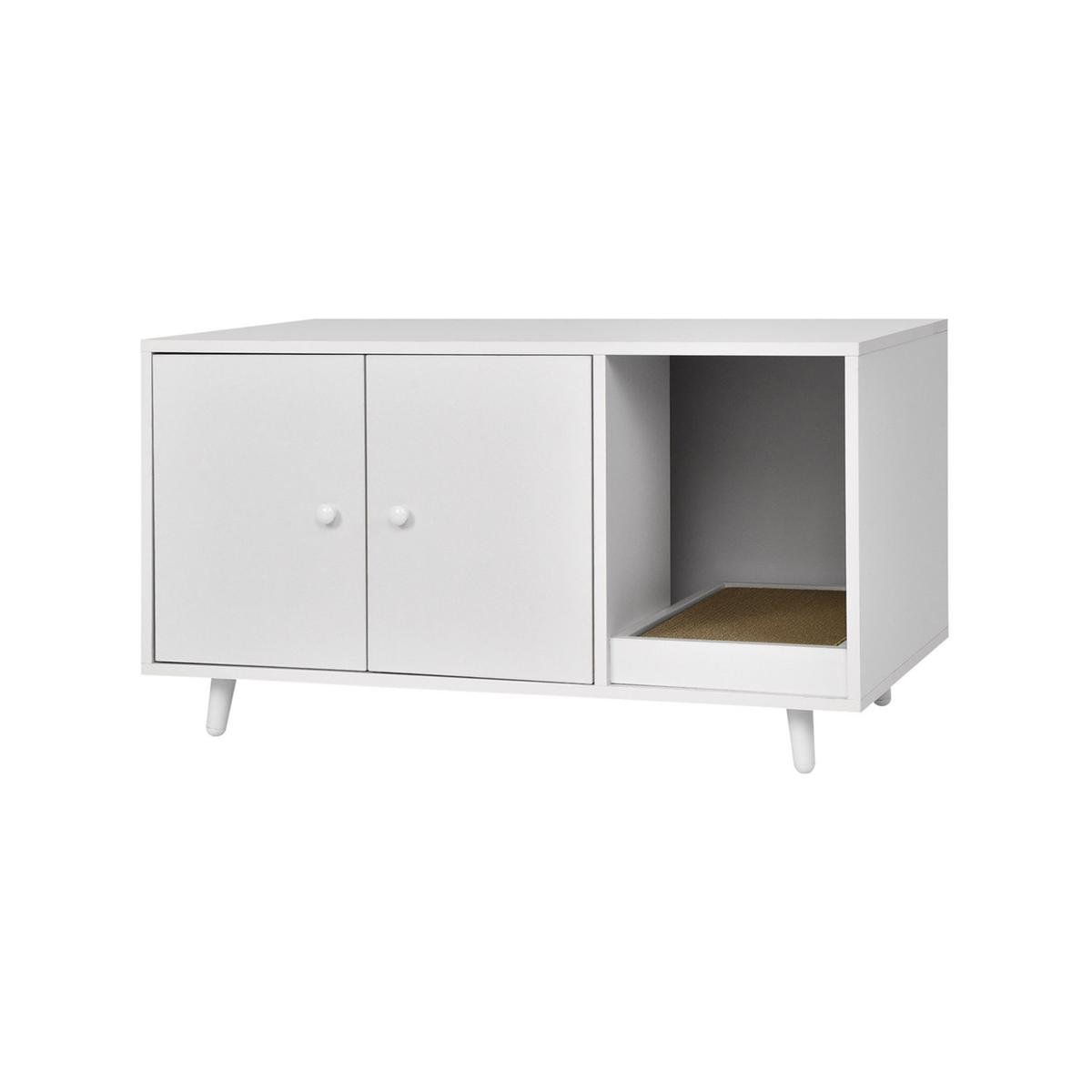 Costway 2in1 Sideboard Cat Litter Cabinet Wood w/Scratch Pad White ...