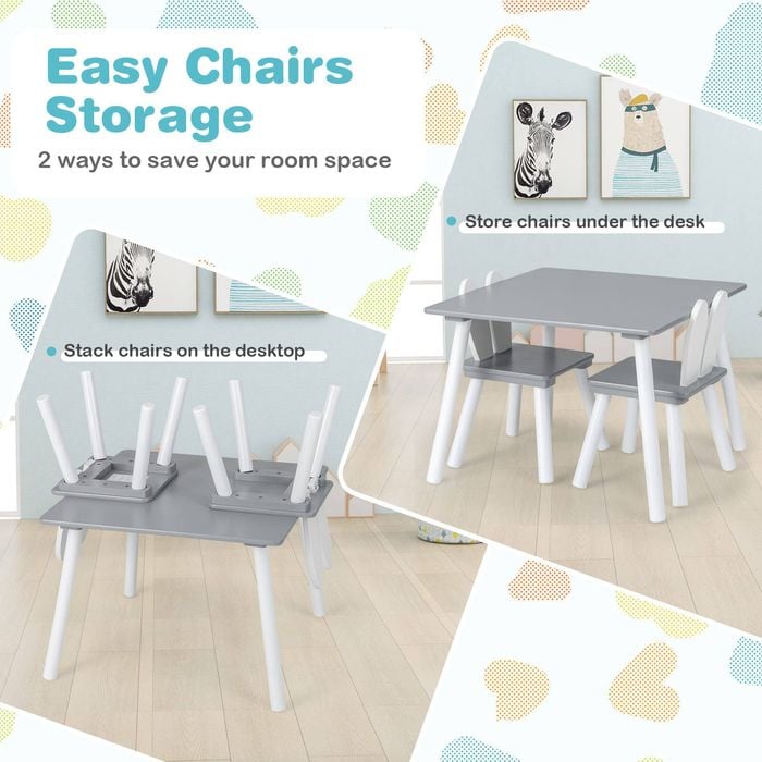 Costway Kids Table & 2 Chair Set Wooden Activity Play Desk Study Dining ...