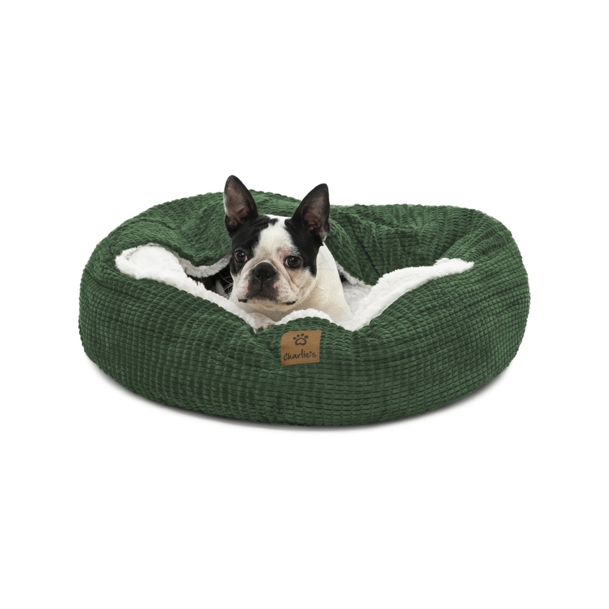 Charlie's Hooded Snookie Calming Donut Dog Bed Eden Green - Large ...