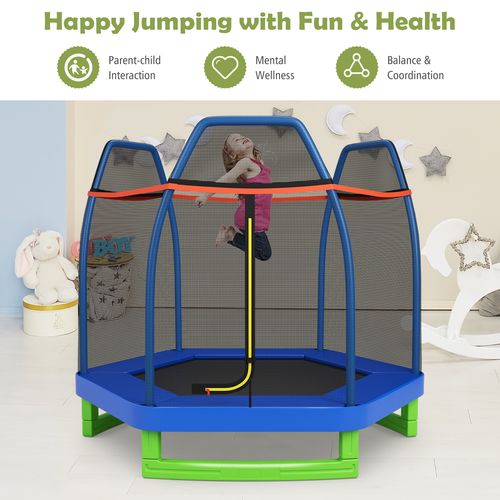 Costway 7FT Trampoline Kids Trampolines w/Spring Mat security Enclosure ...