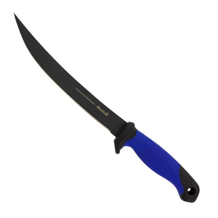 9 Inch Mustad Magnum Fillet Knife with Sheath - Stainless Black Teflon ...