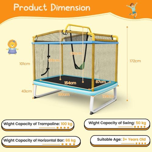 Costway 3-in-1 Kids Trampoline Swing Set security Net Yellow - Bunnings ...