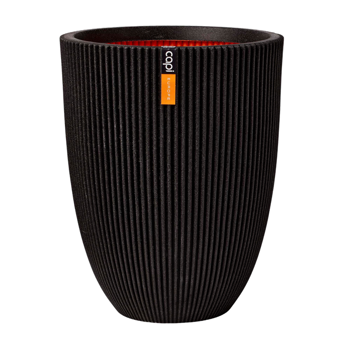Capi 46cm Black Groove Outdoor Plant Pot - Bunnings Australia