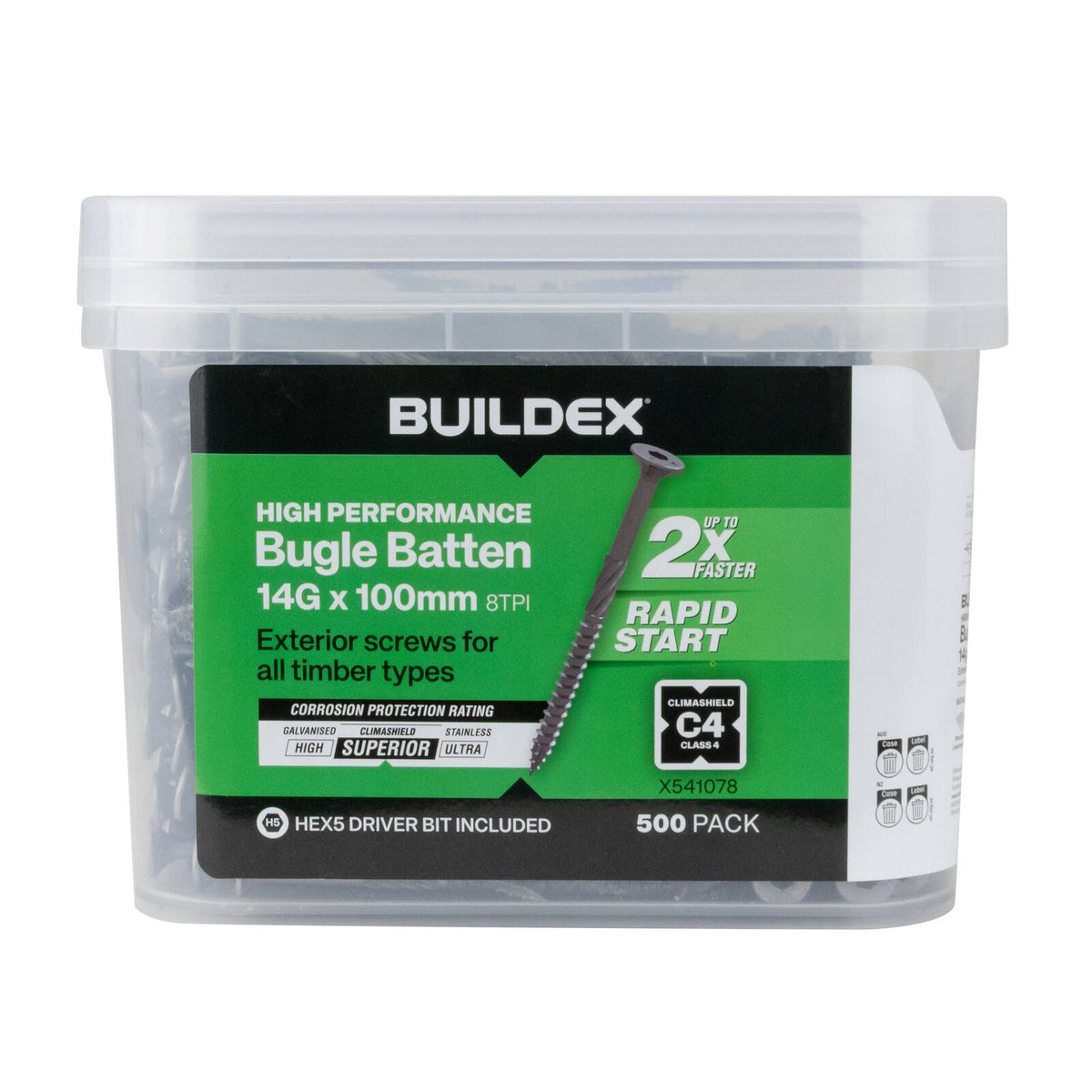 Buildex® 14G x 100mm Class 4 Bugle Batten Screws - 500 pack - Bunnings ...