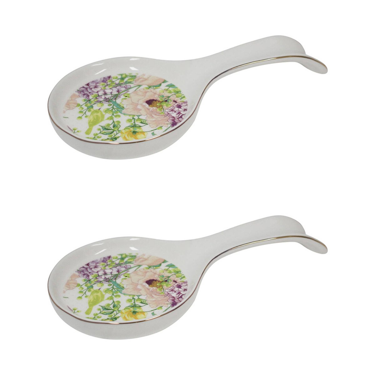2PK LVD Porcelain 23cm Spoon Rest Utensil Holder Spring Floral - White ...
