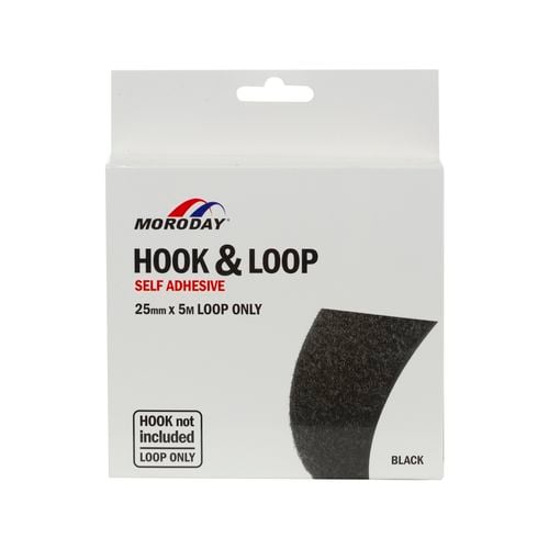 Moroday 25mm x 5m Black Hook And Loop Self Adhesive - Loop-Only - Bunnings Australia