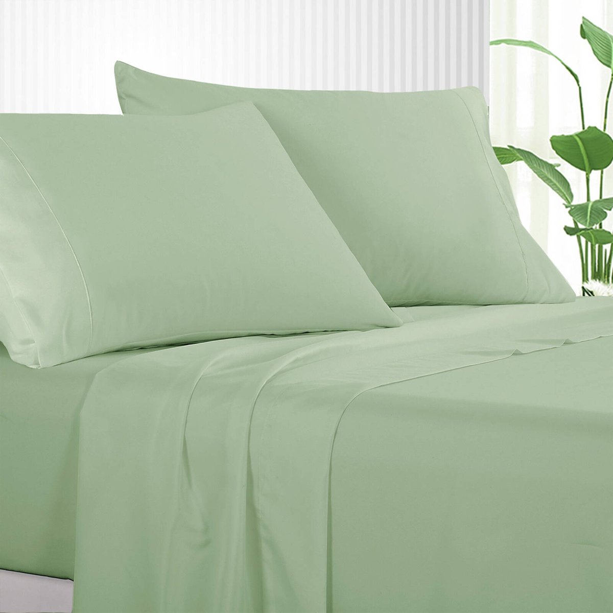 Luxton Pure Soft Plain Color 1000TC Bed Sheet Set (Sage Green, King ...