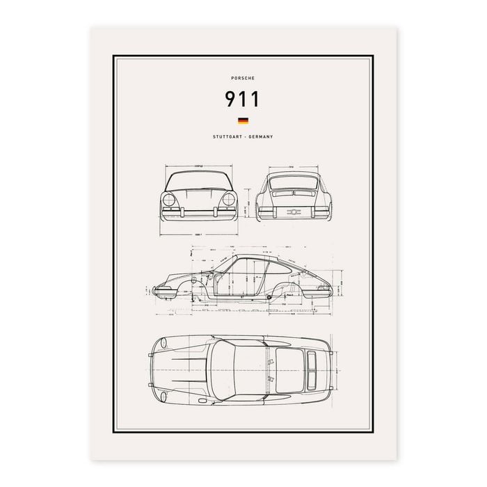 Classic Car Blueprint - Porsche 911 A1 Poster Print - Bunnings Australia