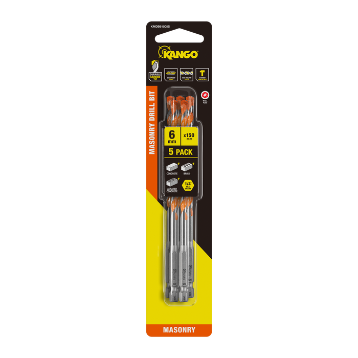 Kango 6 x 150mm 1/4" Masonry Drill Bit - 5 Pack - Bunnings Australia