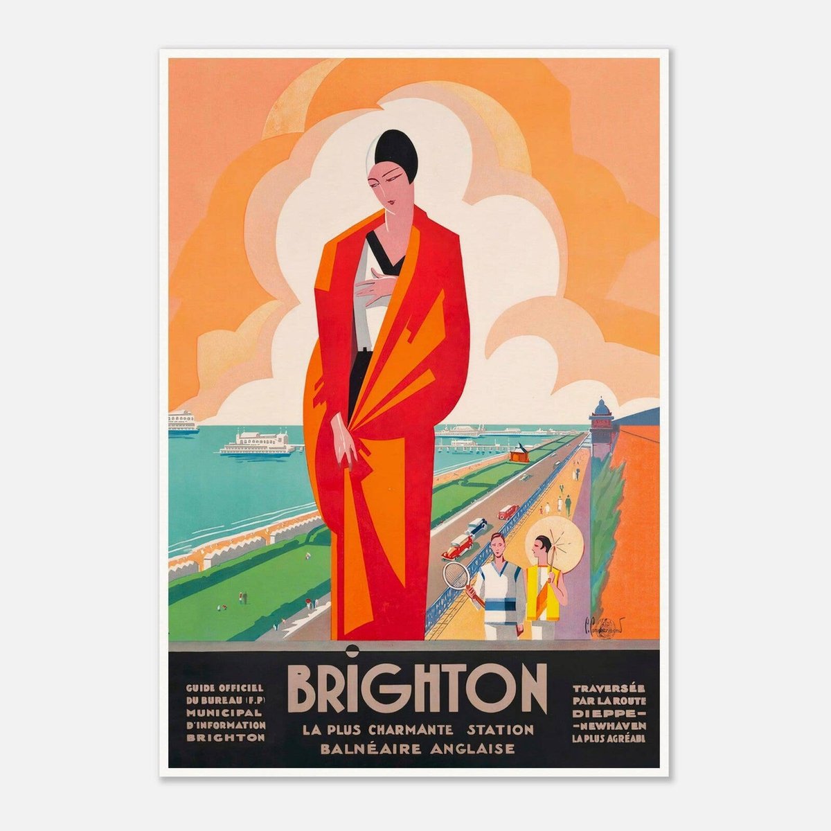 Galrie Brighton Vintage Travel Poster by Roger Broders Charming English ...