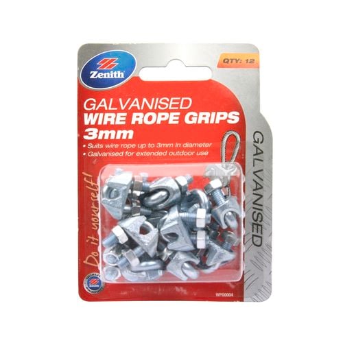 Zenith 3mm Galvanised Wire Rope Grips - 12 Pack - Bunnings New Zealand