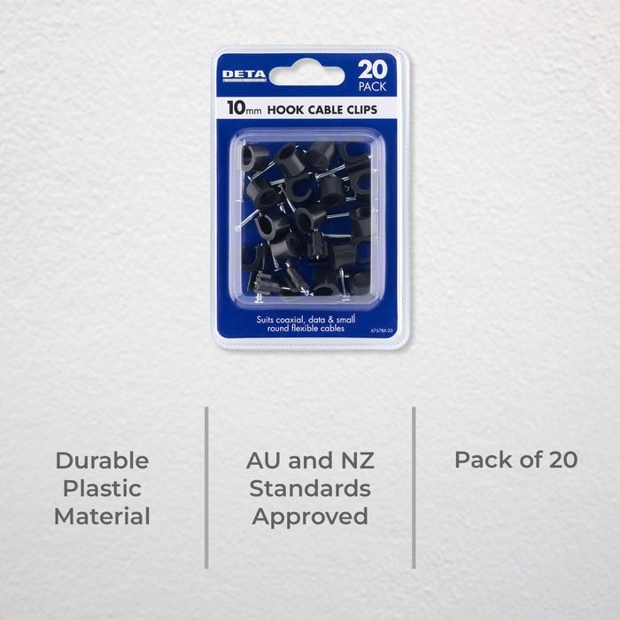 DETA 10mm Hook Cable Clips - 20 Pack - Black - Bunnings New Zealand