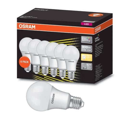 Osram Globe Led A Shape 8.5W ES WW Frosted 6PK - Bunnings Australia