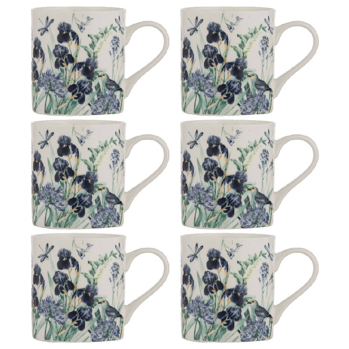 6PK Ashdene Iris Garden Fine Bone China Coffee/Tea Mug - White ...