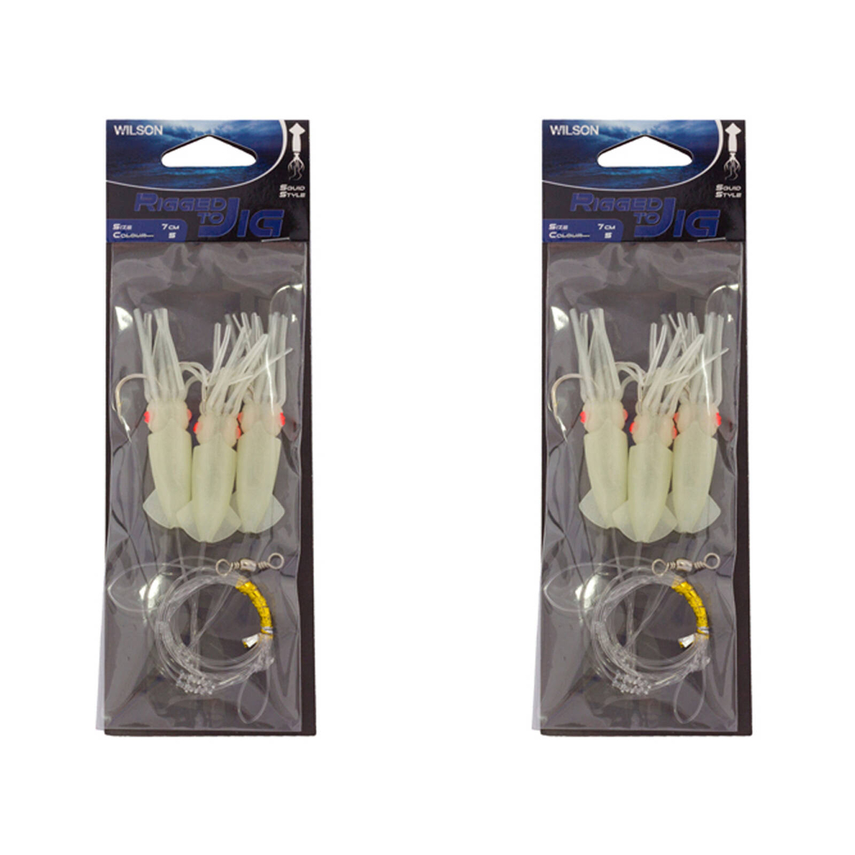 2x Wilson Rigged to Jig Rig 3 Hook Squid Style Jig Fully UV Active ...