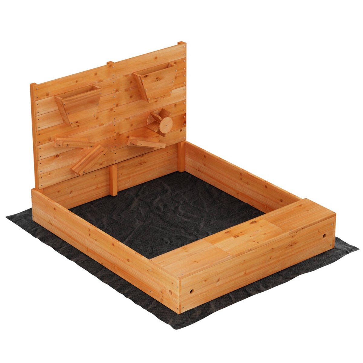 Keezi Kids Sandpit Wooden Sandbox Sand Pit with Cover Funnel Outdoor ...
