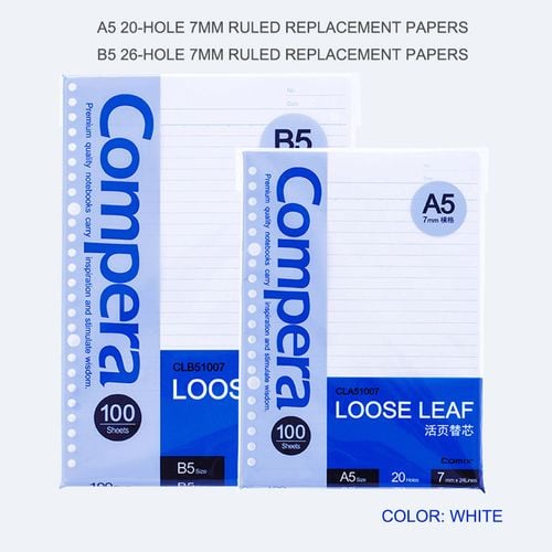 100 Sheets A5 20-Hole Loose-Leaf Replacement Paper (A5 20-Hole 7mm ...