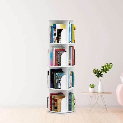 MIUZ 4-Tier Rotating Book Storage Shelf Bookcase Rotating Display Stand ...