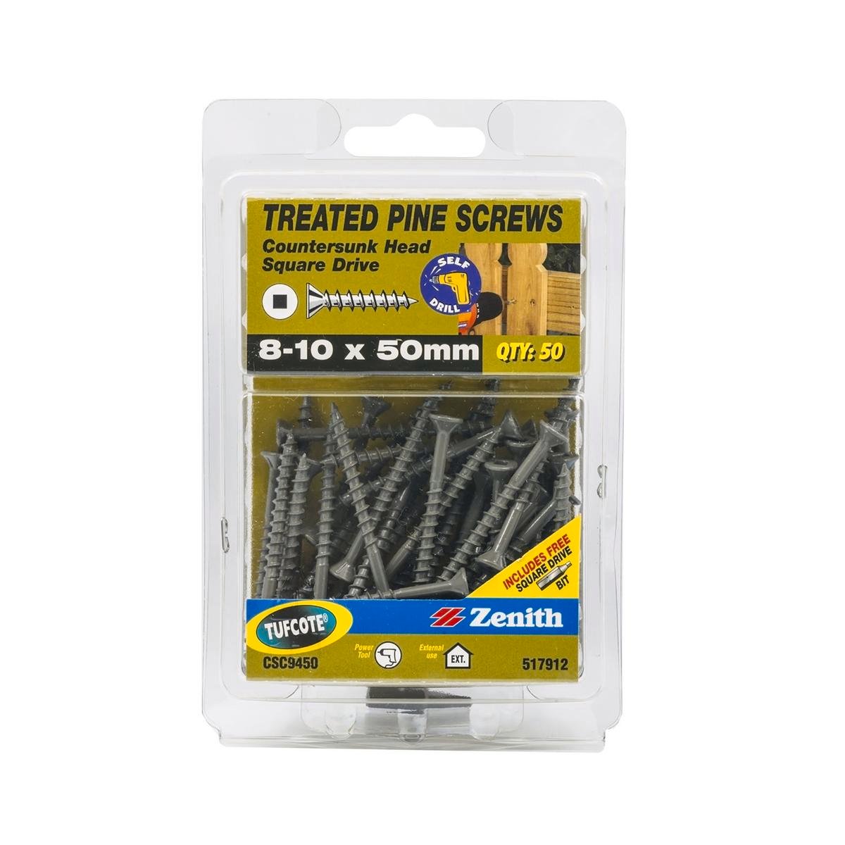 Zenith 8 - 10 x 50mm Treated Pine Square Drive Screws - 50 Pack ...