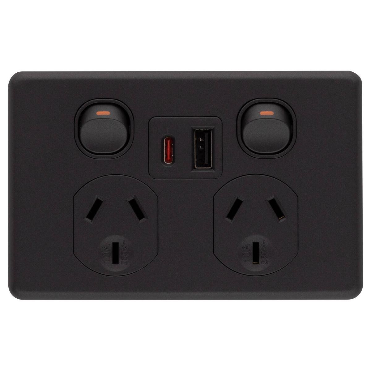 DETA X6 Matte Black Double Power Point with USB A+C PD20W Fast Charging ...