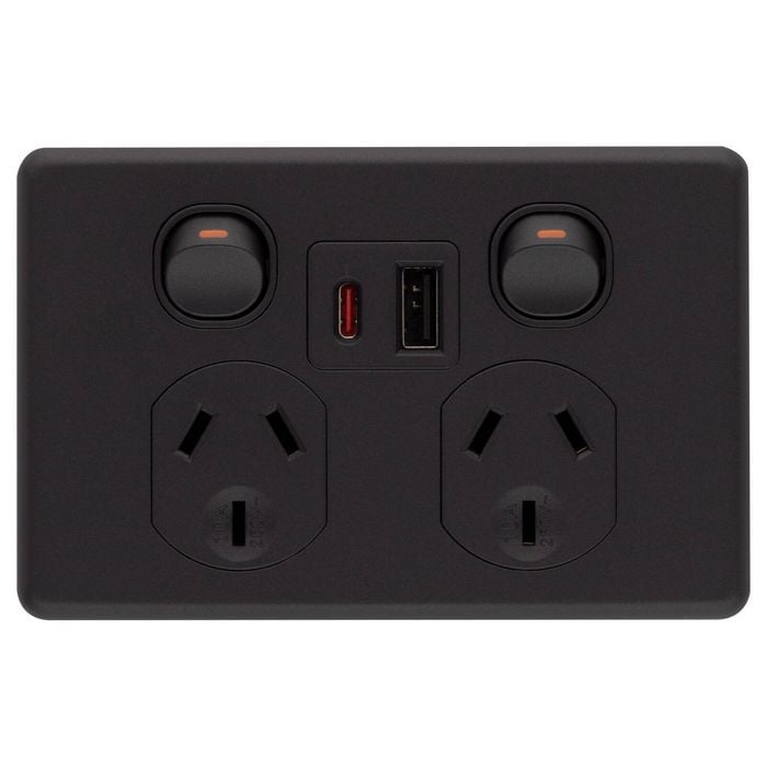 DETA X6 Matte Black Double Power Point with USB A+C PD20W Fast Charging ...