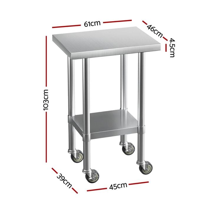 Cefito Stainless Steel Kitchen Benches Work Bench Wheels 61X46CM 430 ...