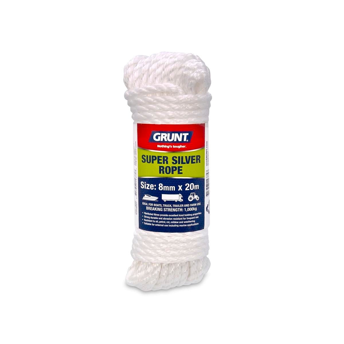 Grunt 8mm x 20m White Super Silver Rope - Bunnings Australia