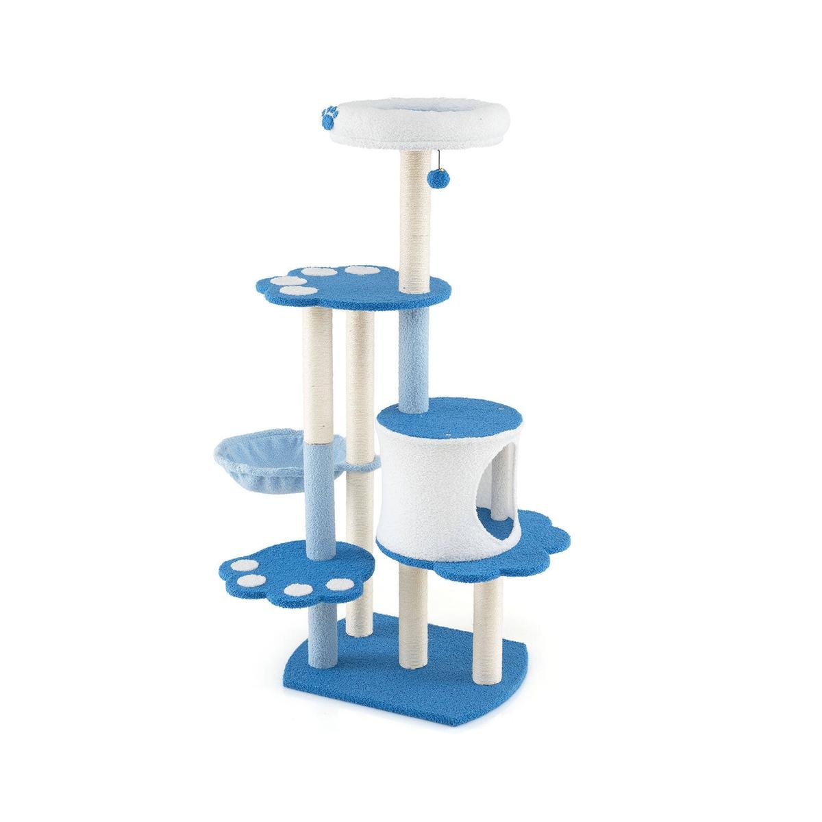 Costway 137cm Tall Modern Cat Tree Tower Cat Climbing Stand - Blue ...