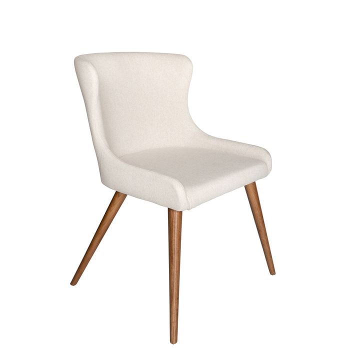 SKDL Osaka Dining Chair Ivory Fabric Walnut Legs - Bunnings Australia