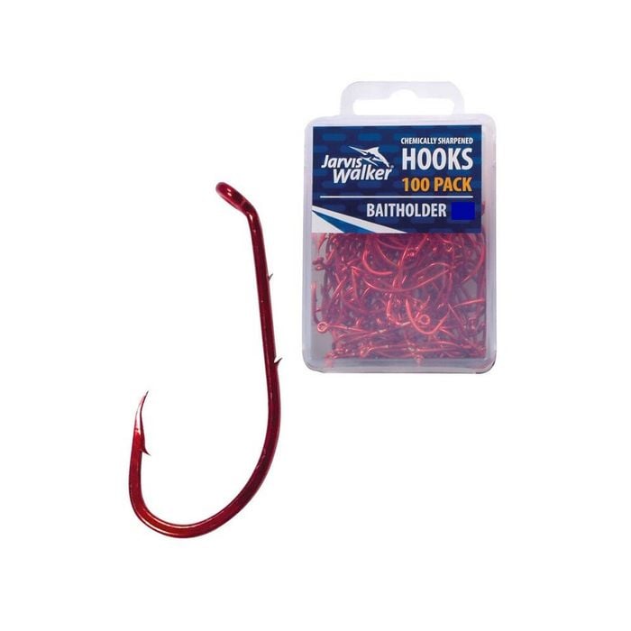 100 x Jarvis Walker Size 4/0 Baitholder Hooks - Red Chemically ...