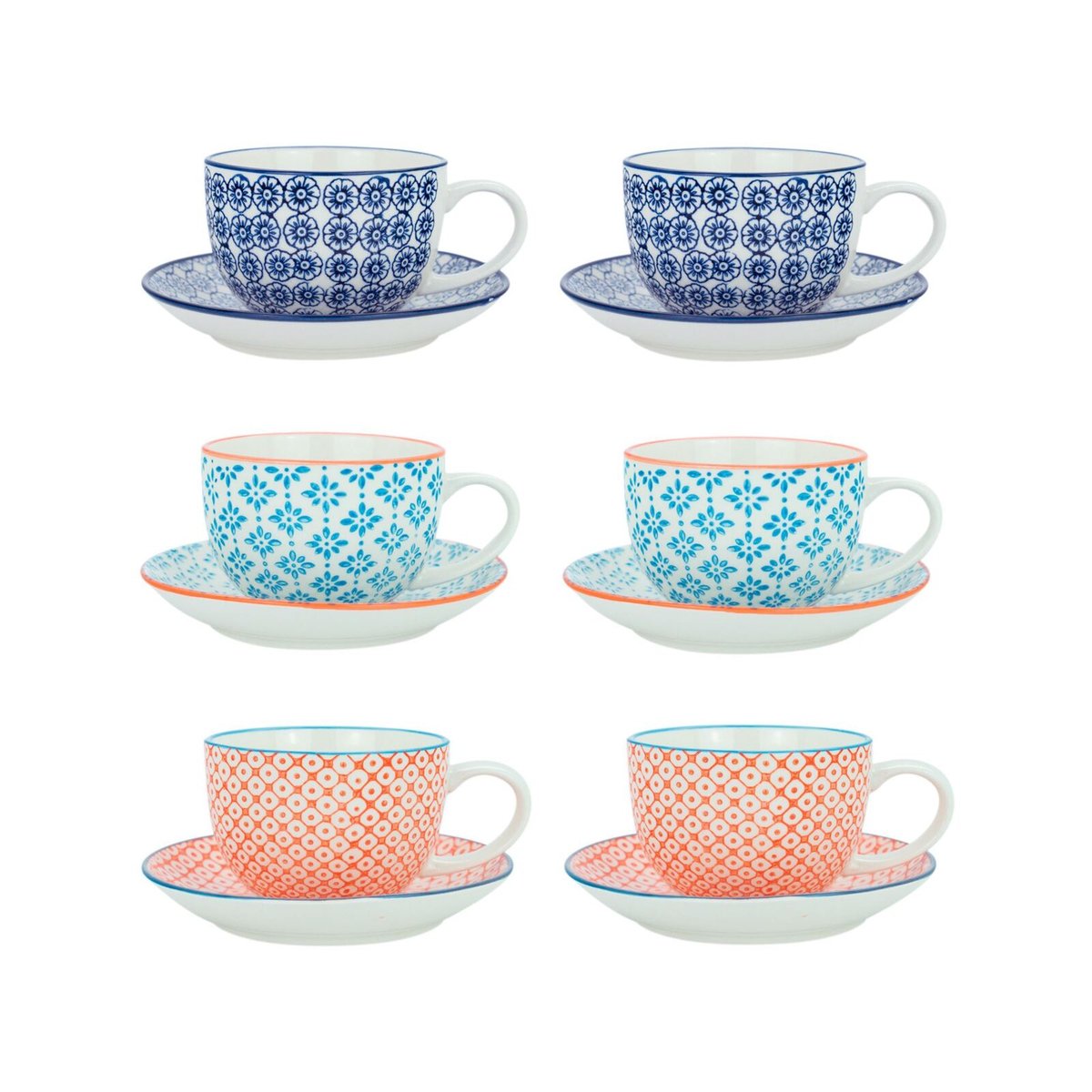 Nicola Spring Patterned Porcelain Cappuccino Cups and Saucers - 250ml ...